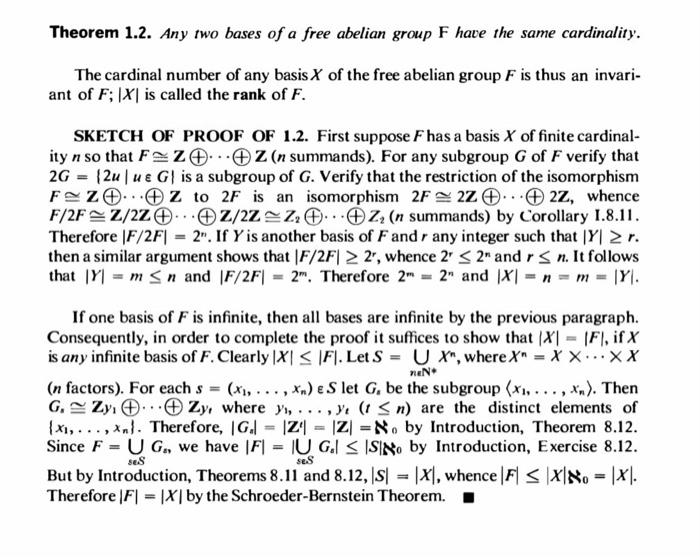 Solved Theorem 1.2. Any two bases of a free abelian group F | Chegg.com