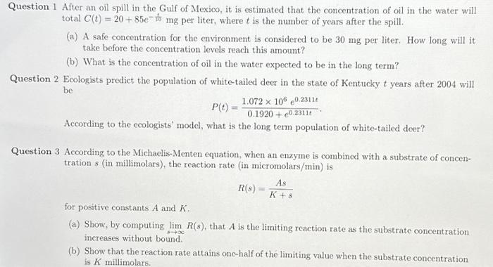 Solved Question 1 After an oil spill in the Gulf of Mexico, | Chegg.com