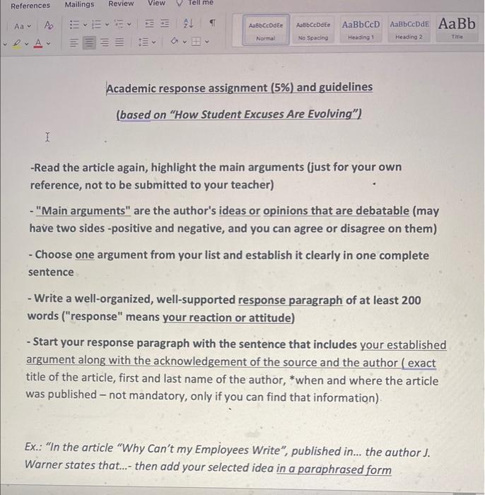 Academic response assignment (5%) and guidelines | Chegg.com