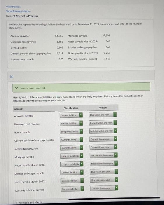 Solved View Policies Show Attempt History Current Attempt in | Chegg.com