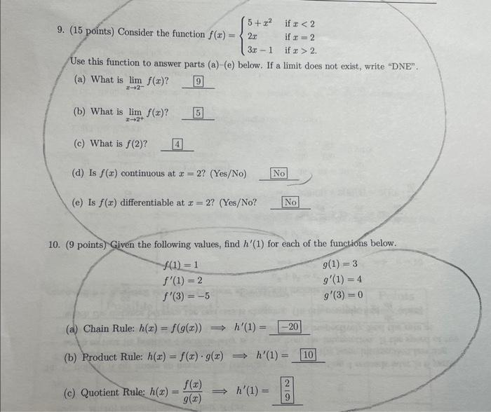 Solved 9. (15 points) Consider the function | Chegg.com