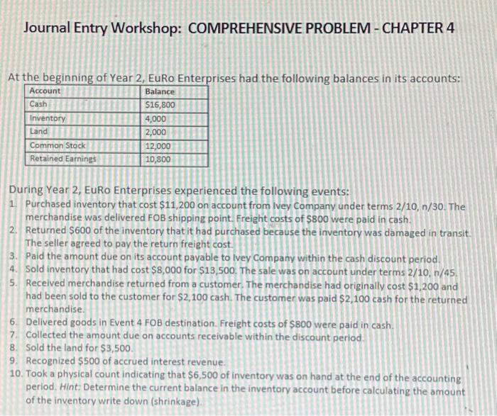 Solved Journal Entry Workshop: COMPREHENSIVE PROBLEM - | Chegg.com
