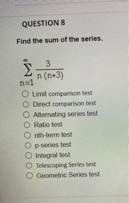 Solved Find the sum of the series. ∑n=3∞n3−81 Geometric | Chegg.com