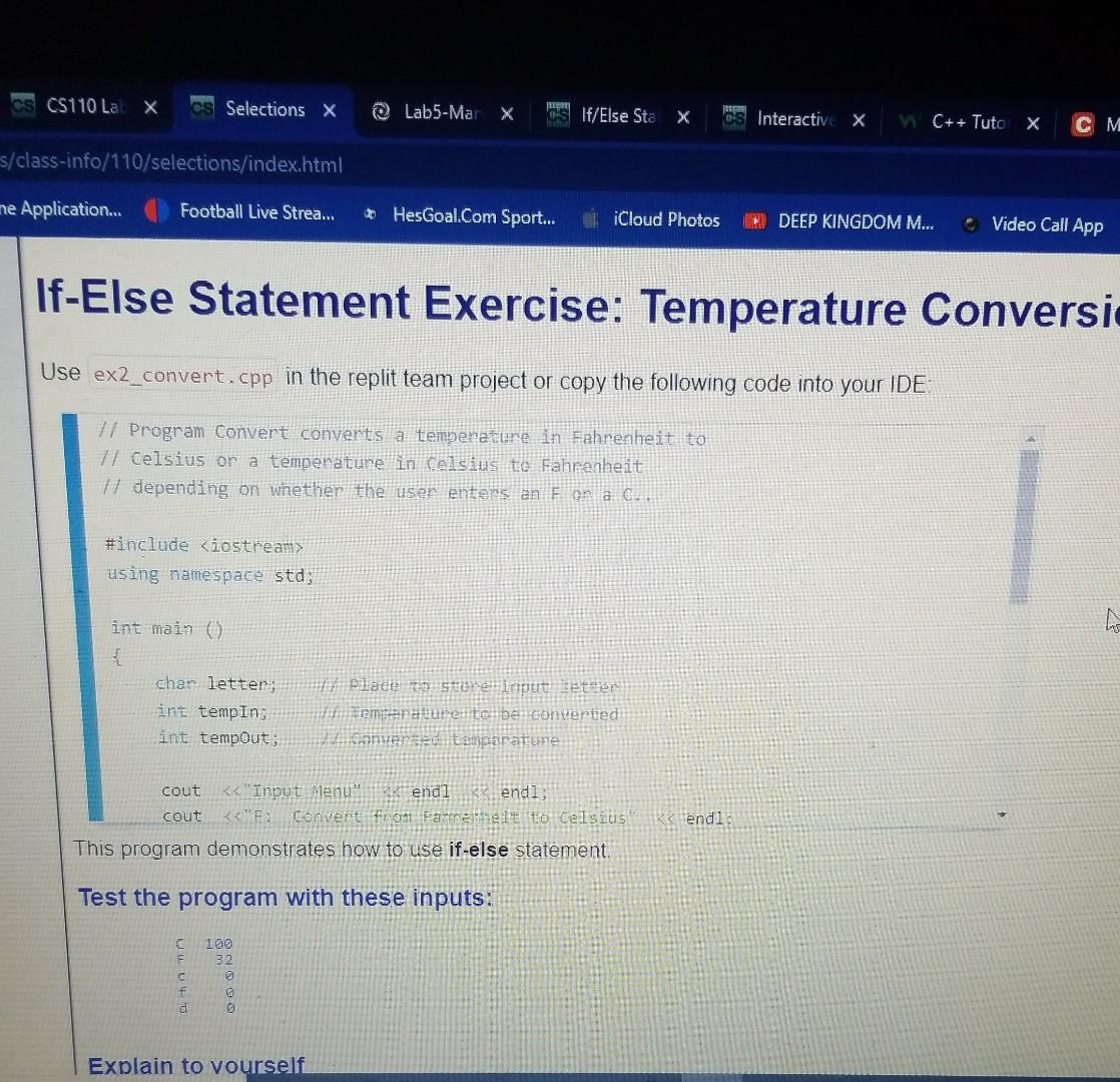 Solved cs CS110 La X cs Selections X @ Lab5-Mar X If/Else | Chegg.com