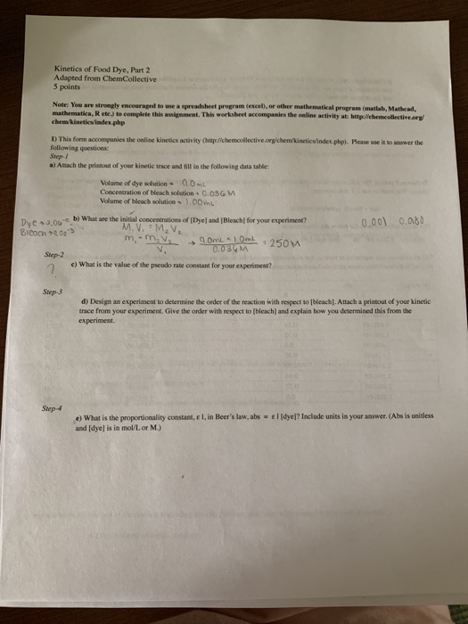 Kinetics of Food Dye, Part 2 Adapted from | Chegg.com