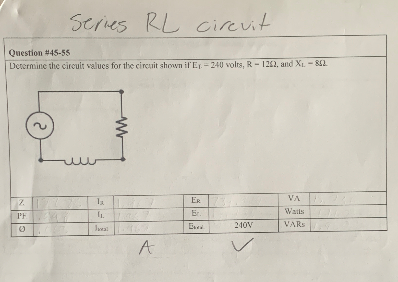 Solved Series RL circuitQuestion #45-55Determine the circuit | Chegg.com