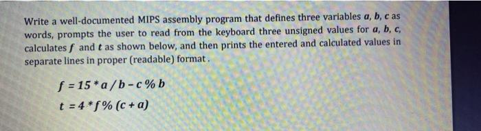 Solved Write a well-documented MIPS assembly program that | Chegg.com