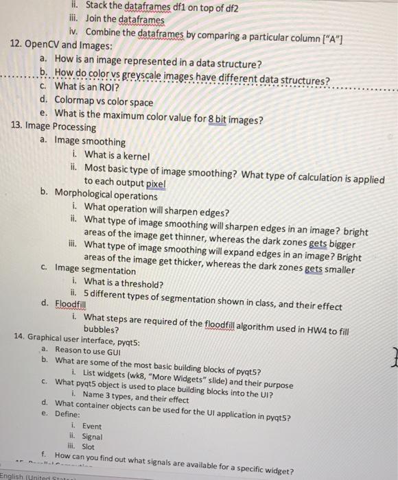 Solved li. Stack the dataframes df1 on top of df2 ili. Join | Chegg.com