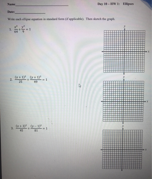 Solved Name Day 10 - HW 1: Ellipses Date: Write each ellipse | Chegg.com