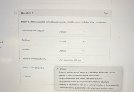 Solved Question 52 ﻿ptsMatch the following cross-cultural | Chegg.com