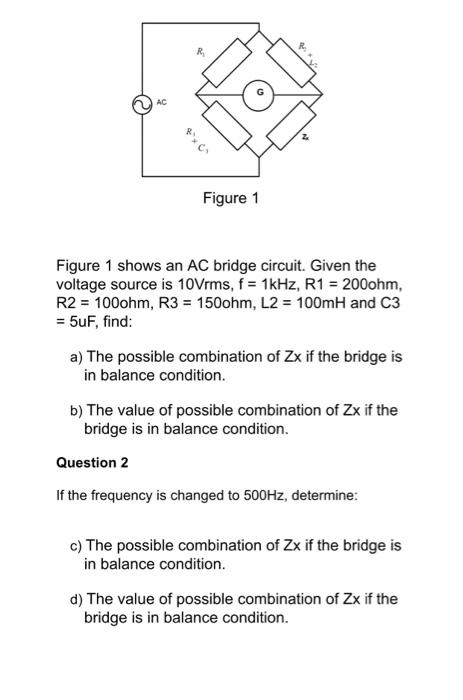 Solved R Figure 1 Figure 1 shows an AC bridge circuit. Given | Chegg.com