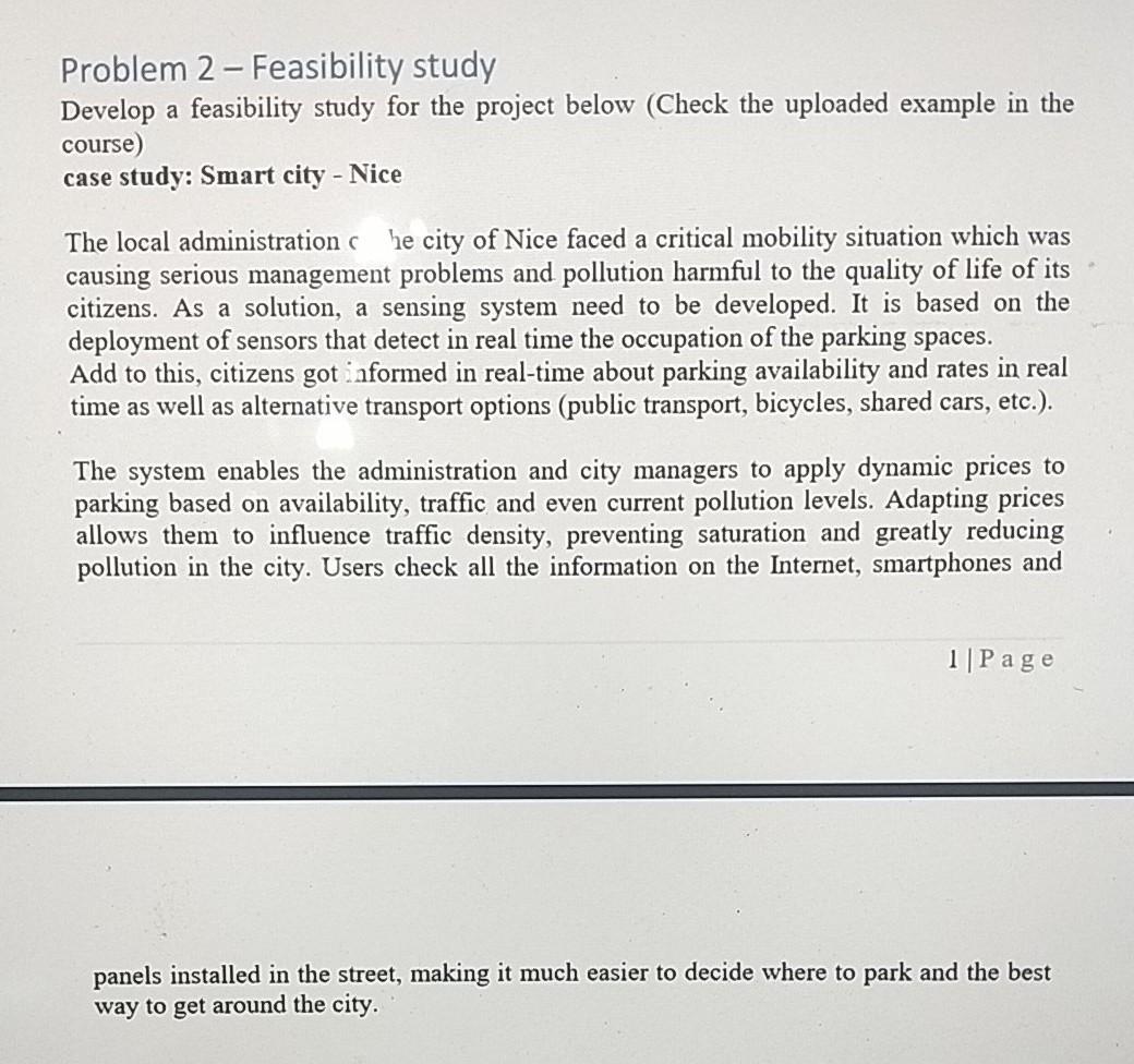 Solved Problem 2 - Feasibility study Develop a feasibility | Chegg.com