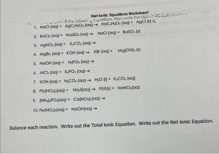 Solved Net lonic Equafions Worksheet 1. | Chegg.com