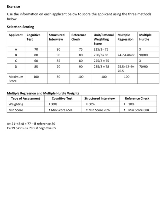 Solved Selection Decision Exercise 1. Use the information on | Chegg.com