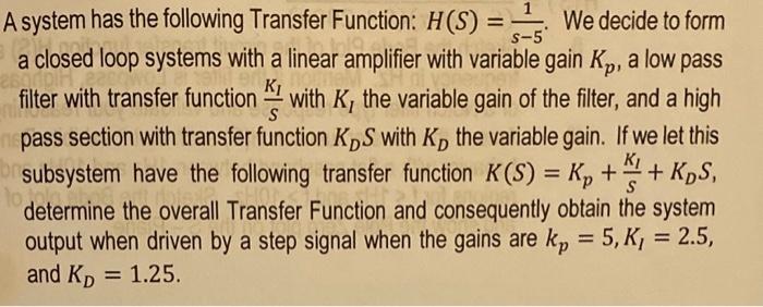 Solved A system has the following Transfer Function: | Chegg.com