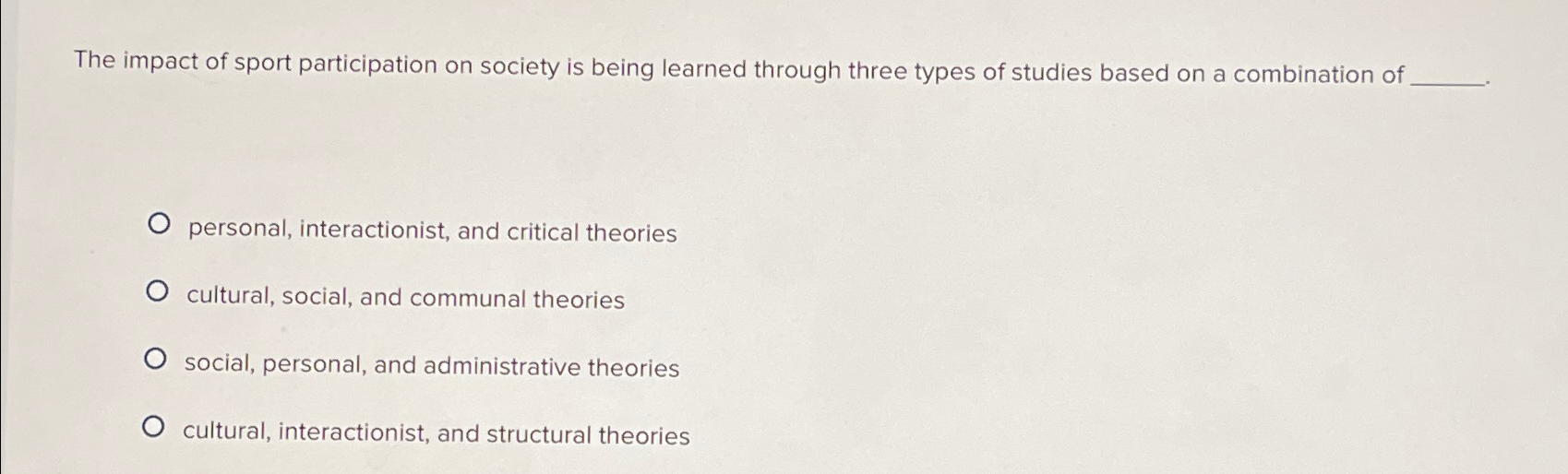 Solved The impact of sport participation on society is being | Chegg.com