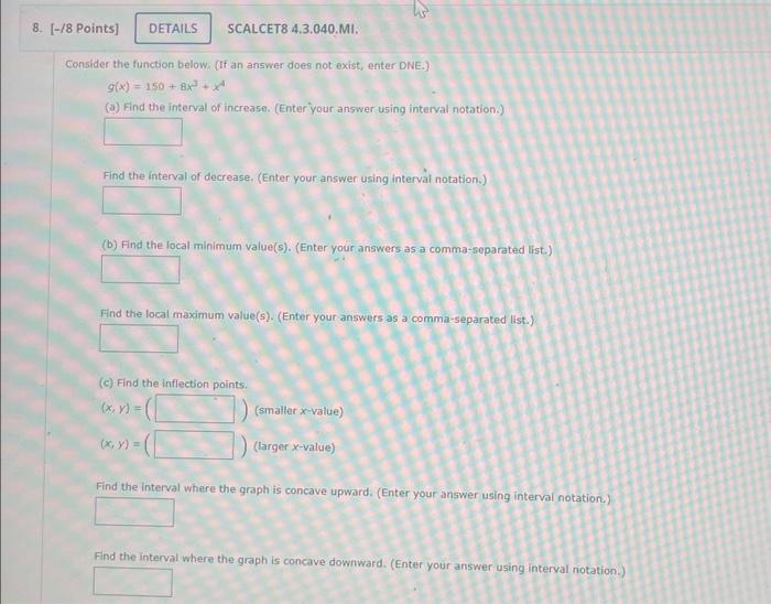 Solved Insider the function below. (If an answer does not | Chegg.com