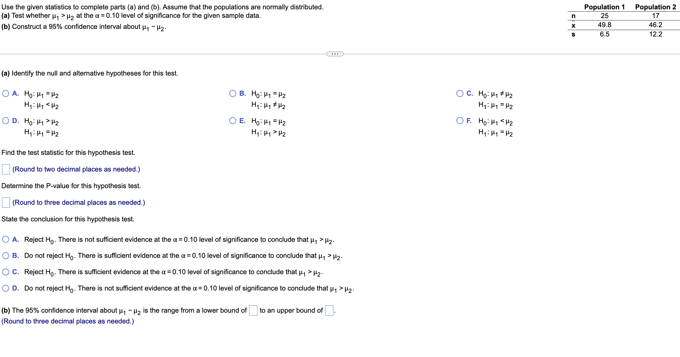 Use the given statistics to complete parts (a) ﻿and | Chegg.com