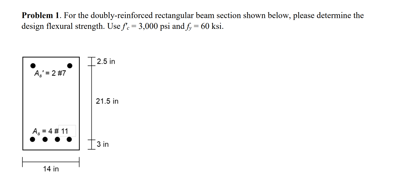 Solved Problem 1. ﻿For the doubly-reinforced rectangular | Chegg.com