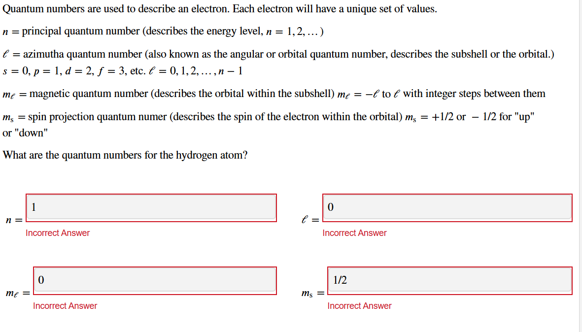 Solved Quantum numbers are used to ﻿describe an ﻿electron. | Chegg.com
