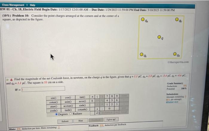 Solved (10\%) Problem 10: Consider the point charges | Chegg.com