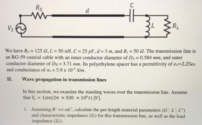 Solved Rs С d RL Vs We have Ru = 125 9, L = 50 nH, C = 25 | Chegg.com
