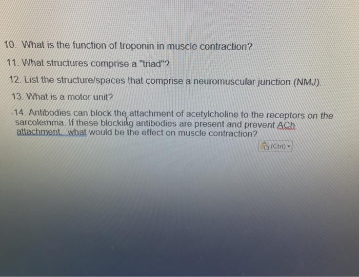 Solved 10. What is the function of troponin in muscle | Chegg.com