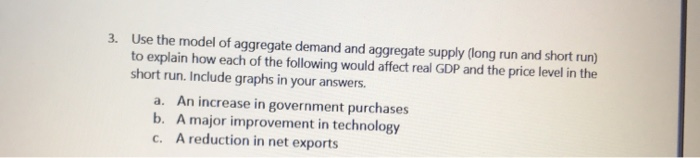 Solved 3. Use the model of aggregate demand and aggregate | Chegg.com