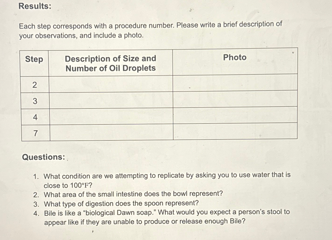 Solved Results:Each step corresponds with a procedure | Chegg.com
