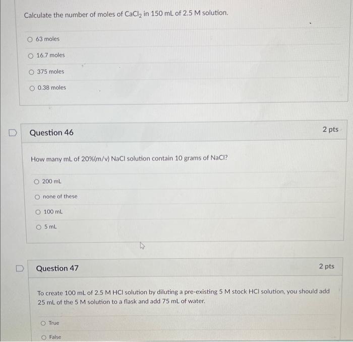 Solved Calculate the number of moles of CaCl2 in 150 mL of | Chegg.com