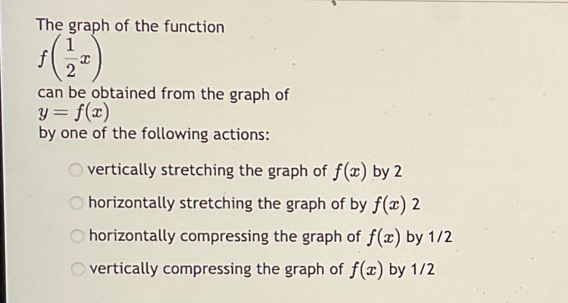 Solved The graph of the functionf(12x)can be obtained from | Chegg.com