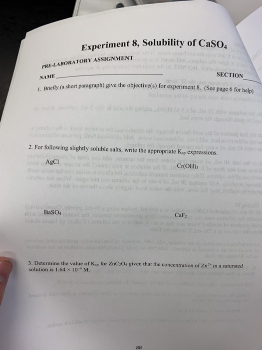 Solved Experiment 8, Solubility of CaSO4 PRE-LABORATORY | Chegg.com