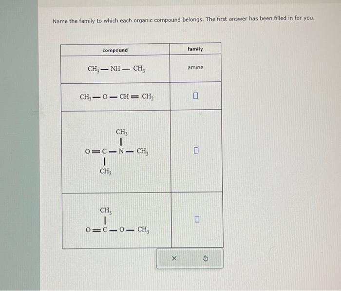 Solved Name the family to which each organic compound | Chegg.com