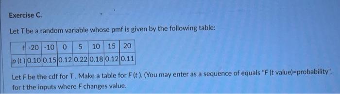 Solved Let T be a random variable whose pmf is given by the | Chegg.com
