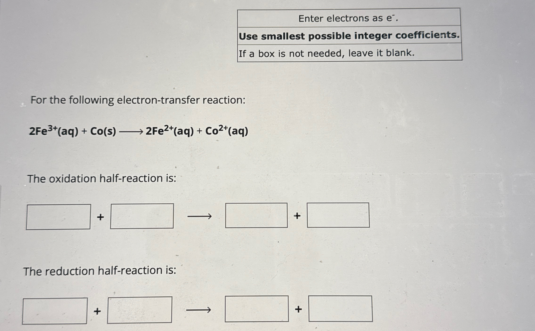 Solved Enter electrons as e-.Use smallest possible integer | Chegg.com