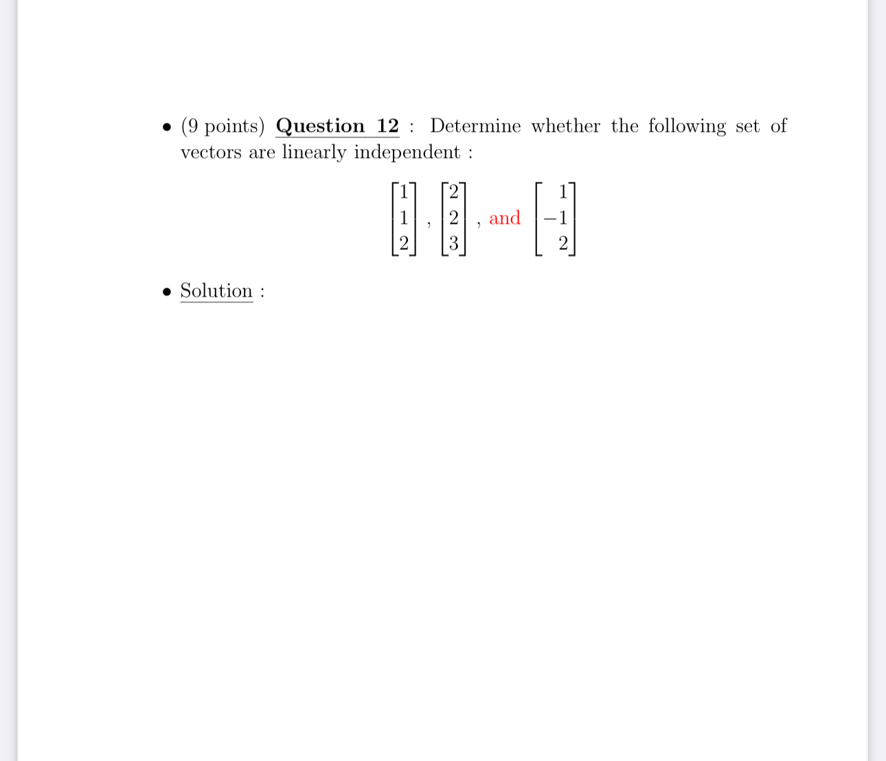 Solved (9 ﻿points) ﻿Question 12 ﻿: Determine whether the | Chegg.com