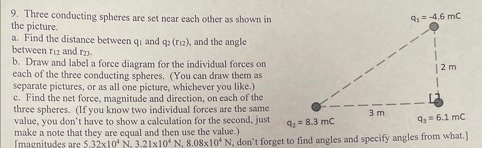 Solved Three conducting spheres are set near each other as | Chegg.com