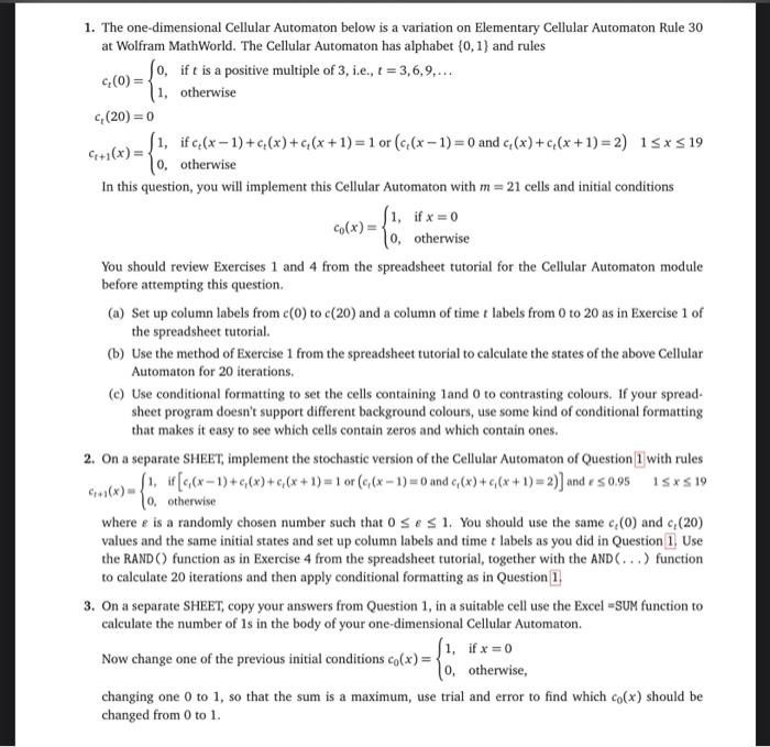 Solved C+1(x) = 1. The one-dimensional Cellular Automaton | Chegg.com