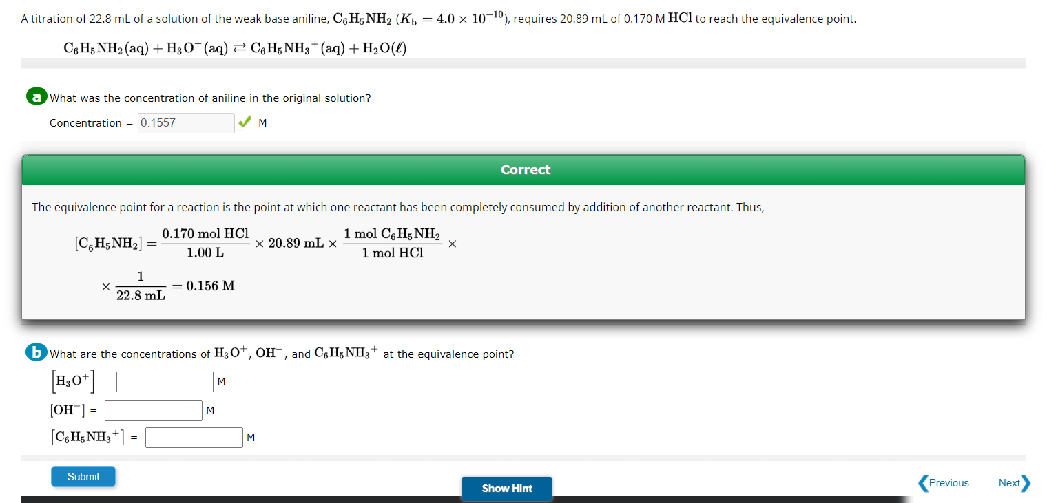 Solved A titration of 22.8mL ﻿of a solution of the weak base | Chegg.com