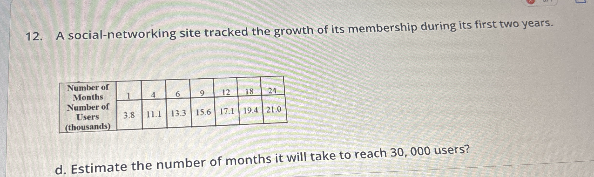 A social-networking site tracked the growth of its | Chegg.com