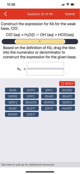 Solved Construct the expression for Kb for the weak base, | Chegg.com