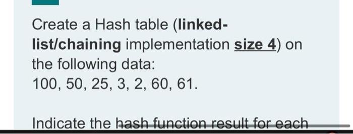 Solved Create a Hash table (linked- list/chaining | Chegg.com