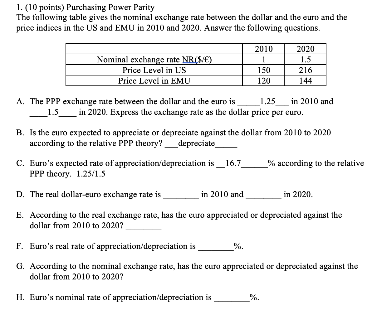 Solved 1. (10 ﻿points) ﻿Purchasing Power Parity The | Chegg.com