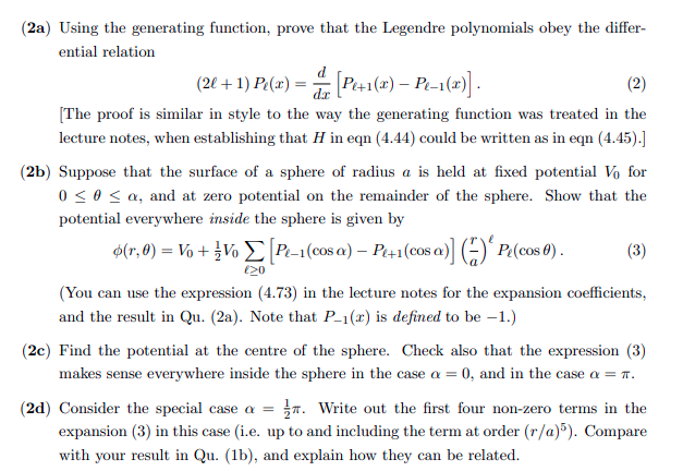 Solved (2a) ﻿Using the generating function, prove that the | Chegg.com