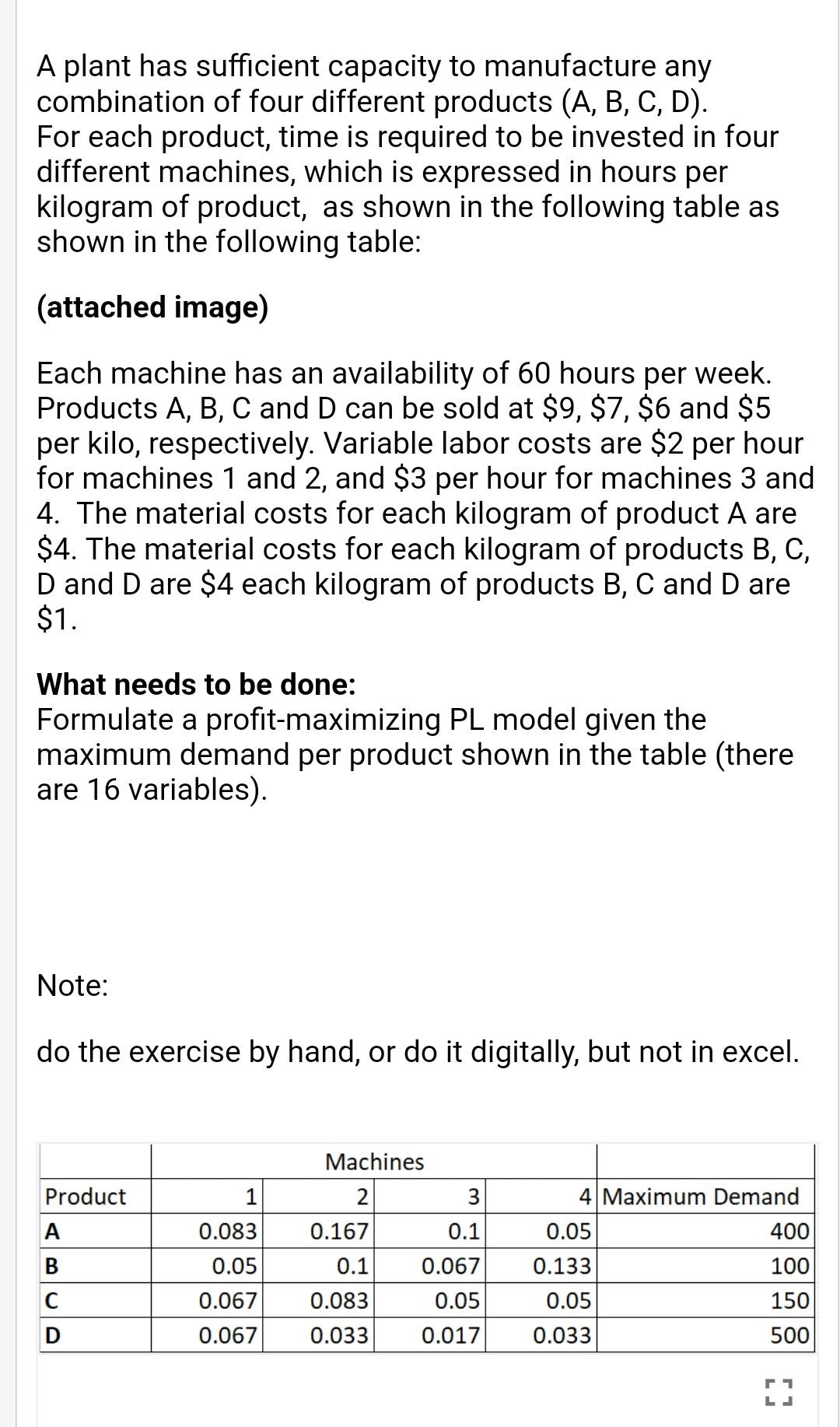 Solved A plant has sufficient capacity to manufacture any | Chegg.com