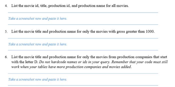 Solved 4. List the movie id, title, production id, and | Chegg.com