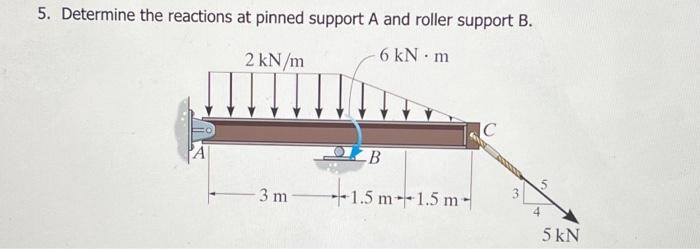 Solved 5. Determine the reactions at pinned support A and | Chegg.com
