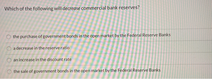Solved Which of the following will decrease commercial bank | Chegg.com