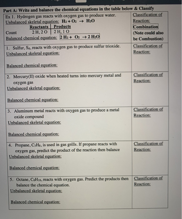 Solved Part A: Write and balance the chemical equations in | Chegg.com