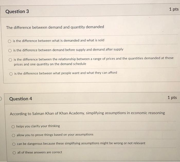 Solved Question 3 1 pts The difference between demand and | Chegg.com